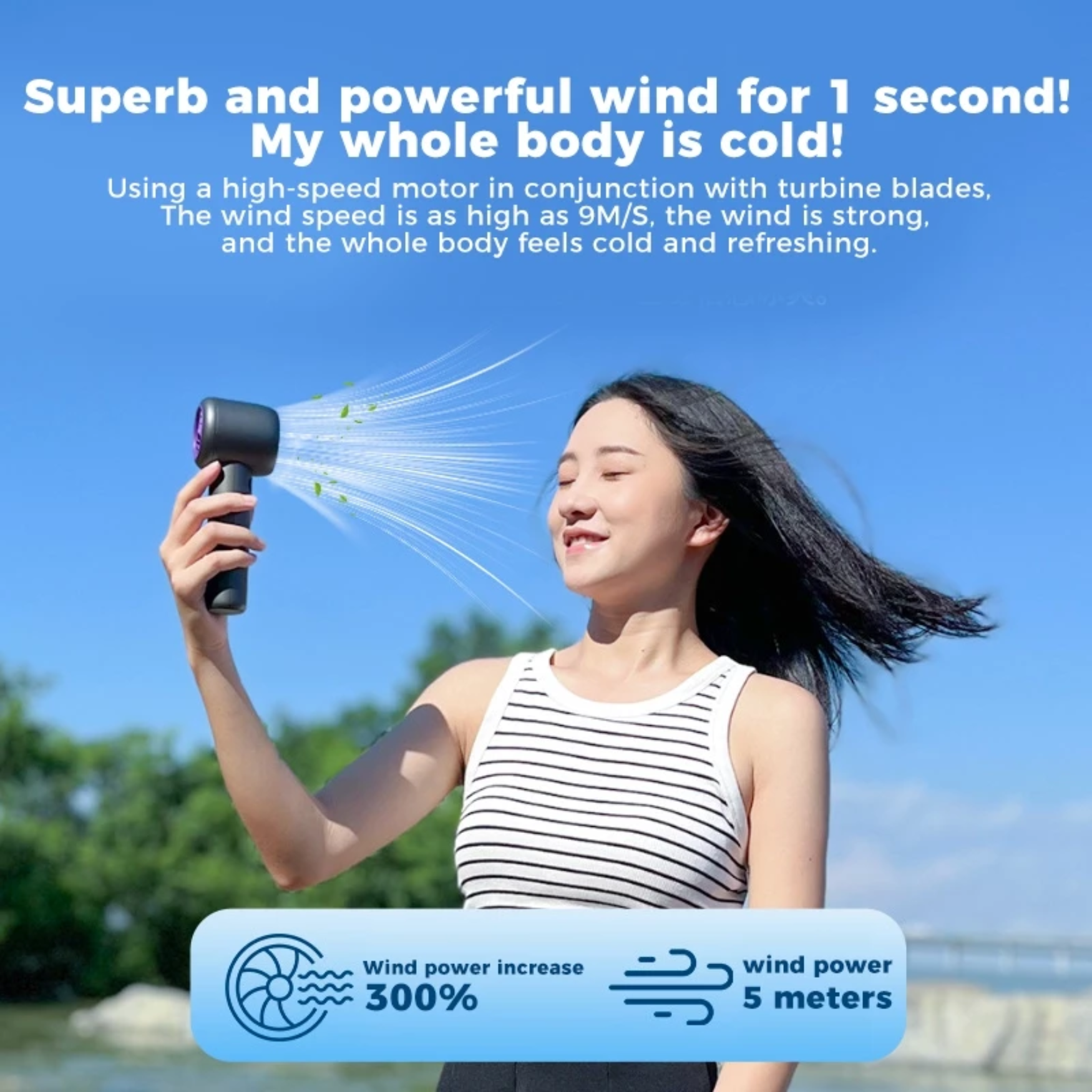 GF08 Turbo Fan Rechargeable Fan 1-100 Speed Gears High Speed Handheld ...