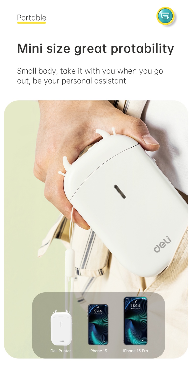 Deli Mini Label Printer Inkless Printing Portable Bluetooth Half-inch ...