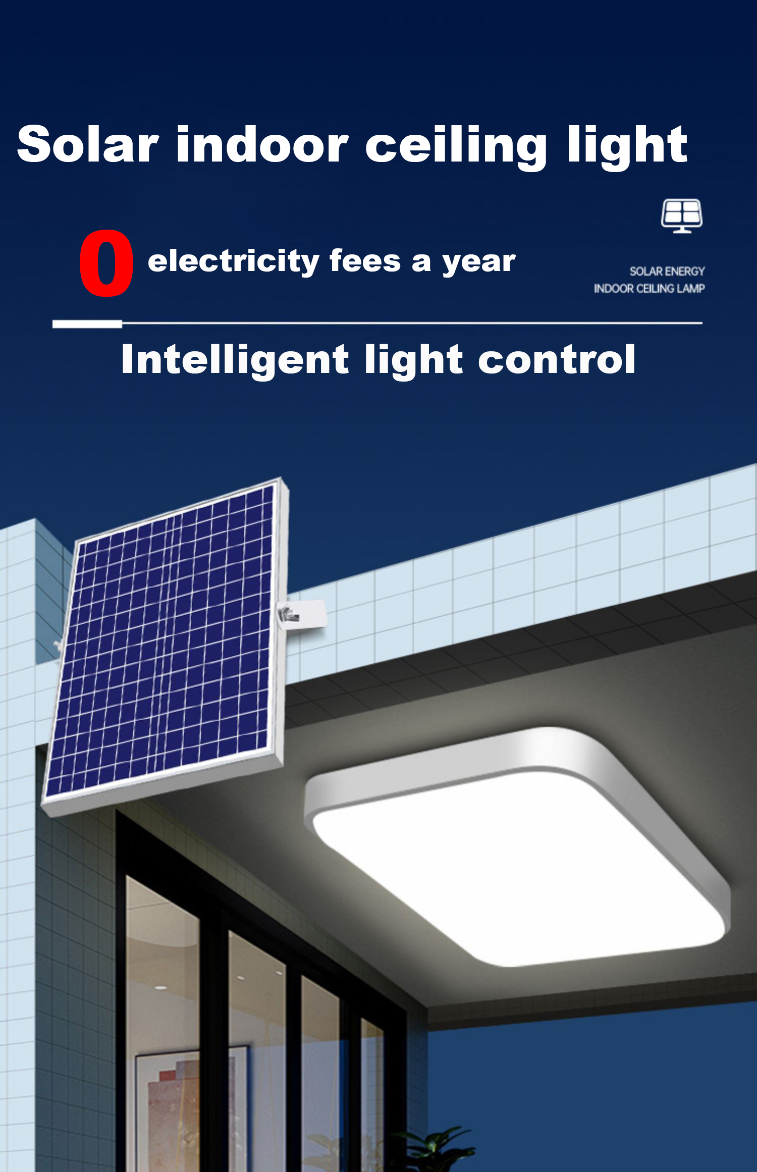 Solar Ceiling Light LED 3 Colors Outdoor Waterproof Square Solar Light ...