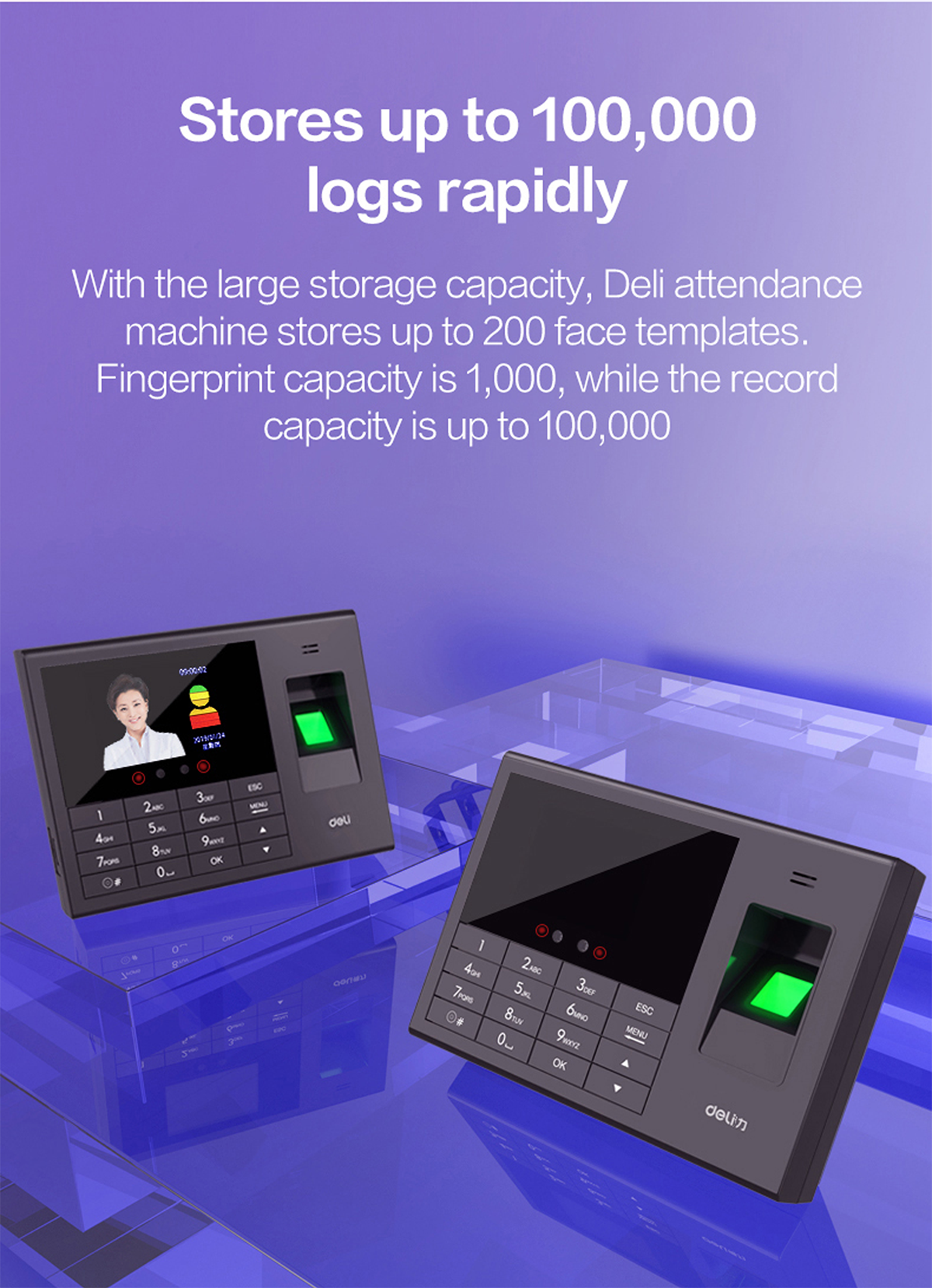 Deli 3765 Fingerprint and Face Recognition Attendance Machine | Shopee ...