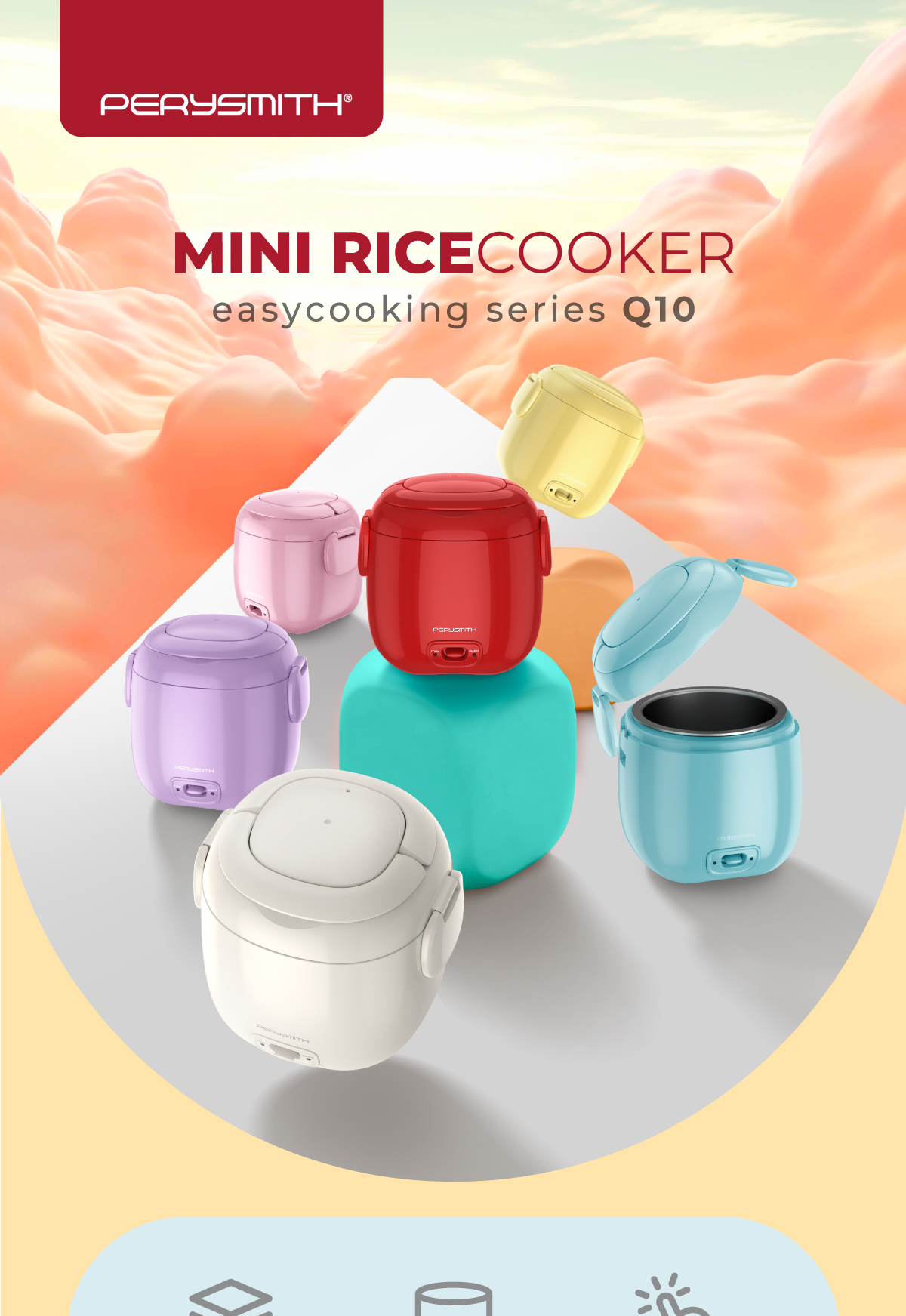 PerySmith Q10 Mini Rice Cooker EasyCooking Series 1 Liter | Shopee ...
