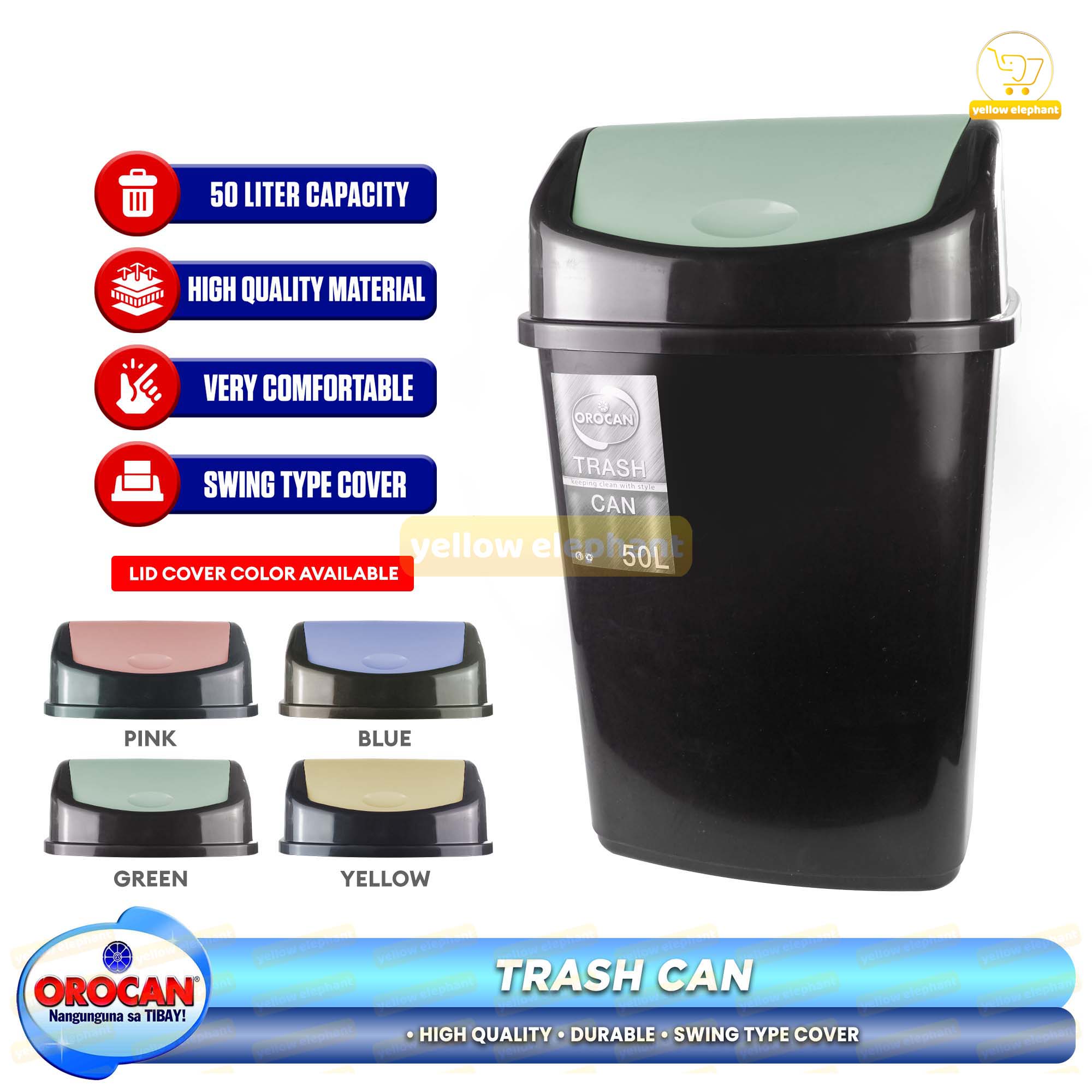 Orocan Trash Can with Swing Cover / Trash Bin Garbage Can Basurahan 50 ...