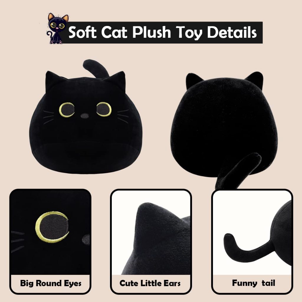 Timi 30cm Black Cat Stuffed Toy Cat Plush Toy Cat Pillow Baby Plush ...