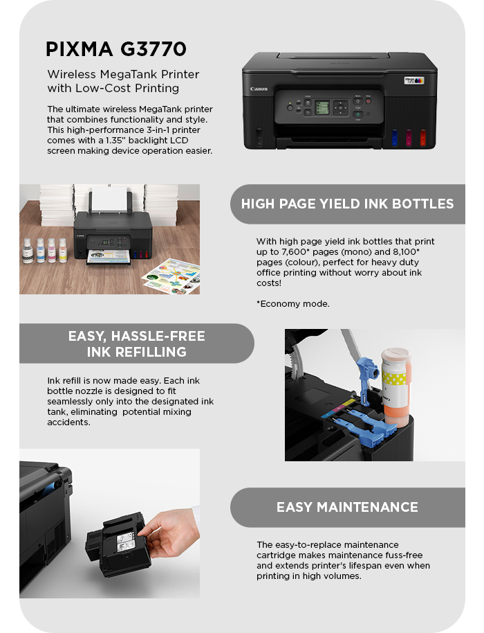 Canon Printer PIXMA G3770 Print, Scan, Copy Wifi - Flagship Store ...