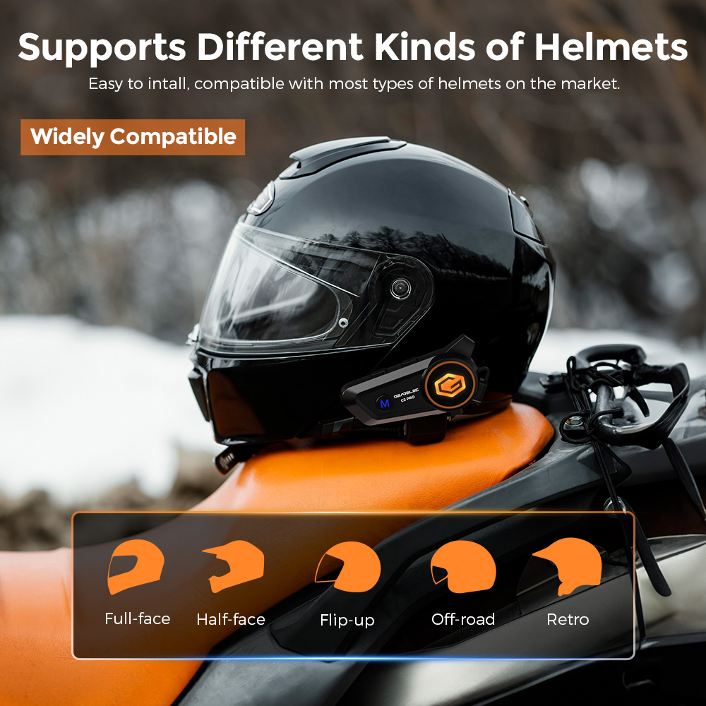 GEARELEC C2 Pro Motorcycle Helmet Intercom Headset 2 Riders For Music ...