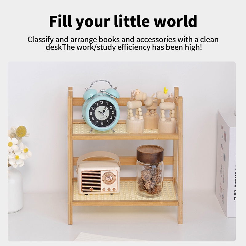 Double-Layer Table Storage Rack Wooden Table Shelf Bedroom Living ...