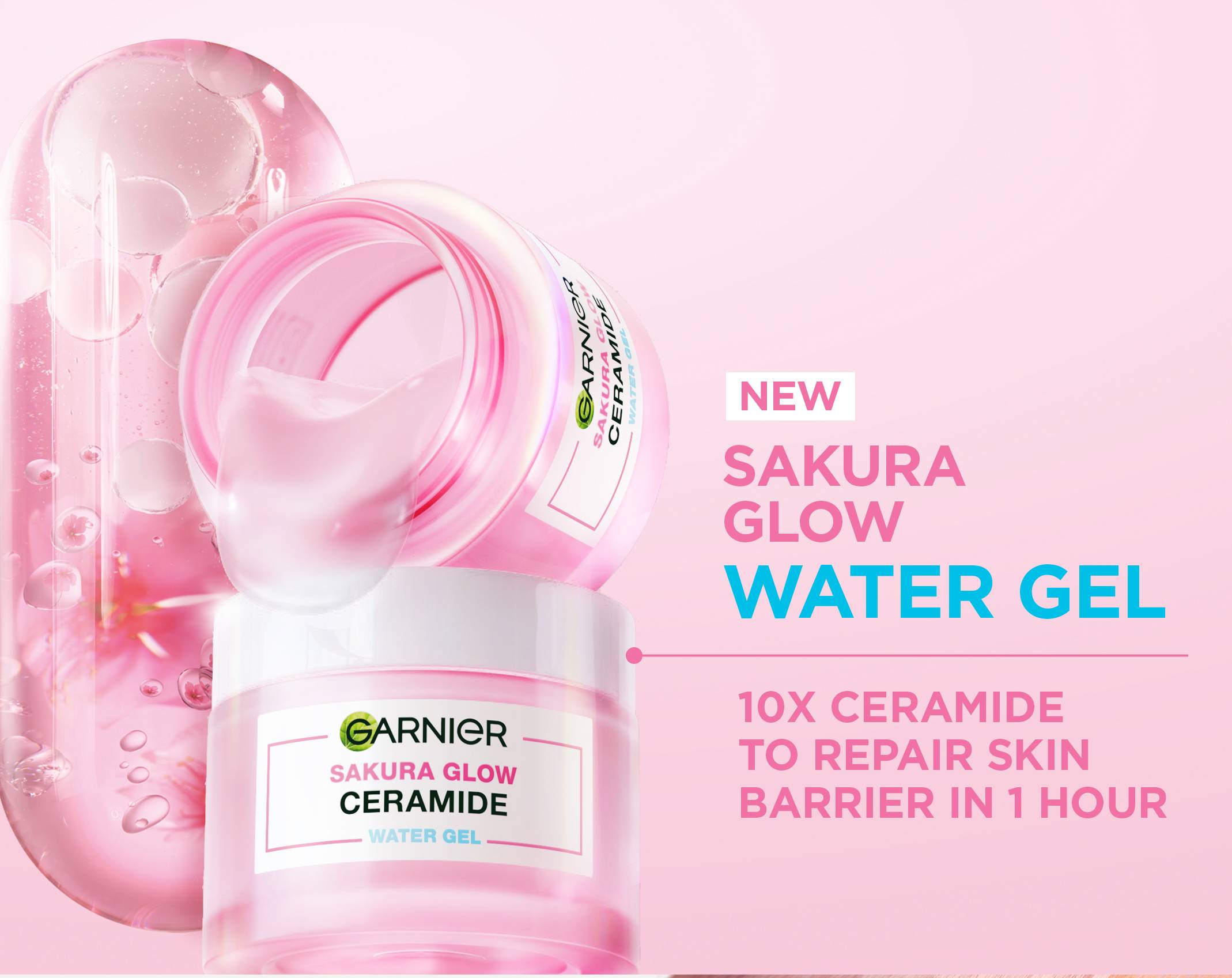 NEW Garnier 10x Ceramide Sakura Glow Water Gel Moisturizer with ...