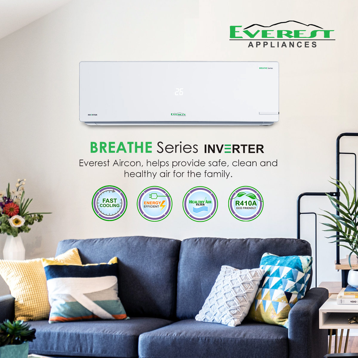 EVEREST 2.5HP Inverter Split Type Aircon/With Installation /Healthy Air ...