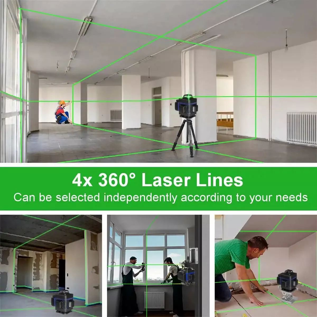 4D Green Light Laser Level with 360° Rotation,16-Line Cross, Self ...