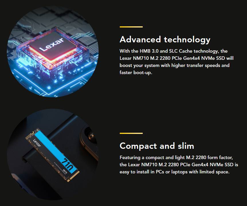Lexar NM710 500GB/1TB M.2 2280 PCIe Gen 4x4 NVMe Internal SSD Solid ...
