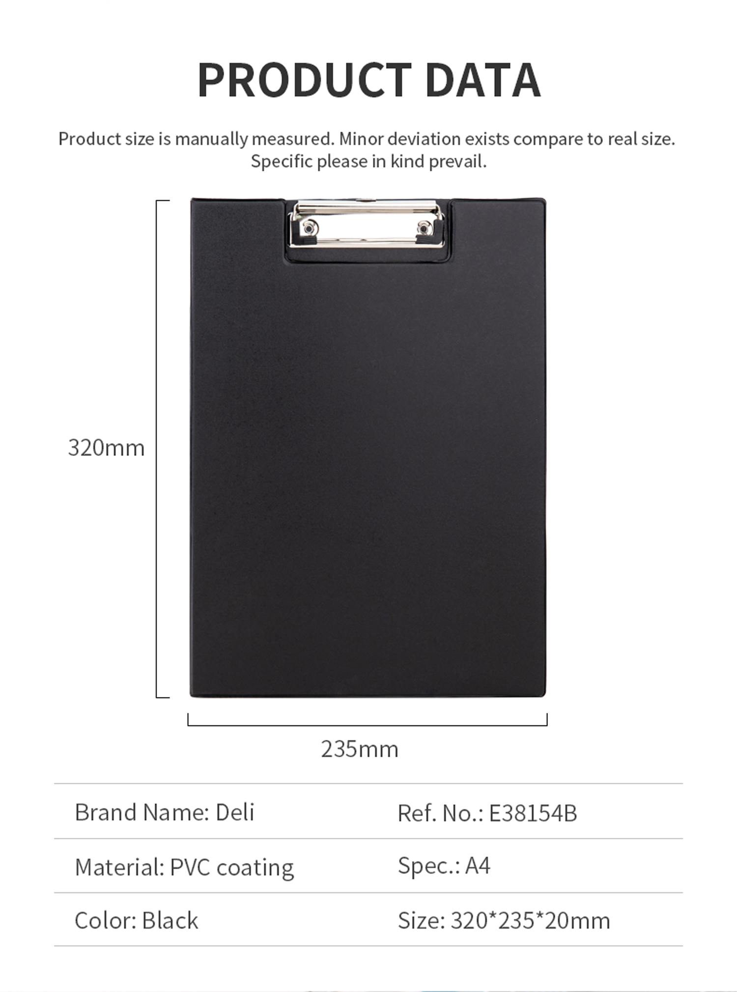 Deli 38154 File Organizer- A4 Clip Board with Cover (1PC) [752438154 ...