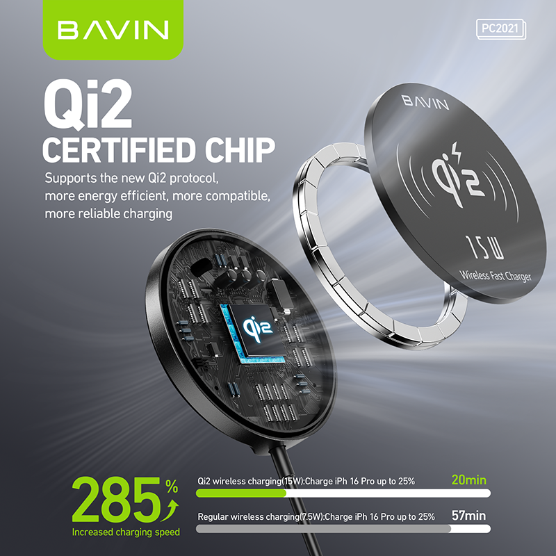 BAVIN PC2021 Qi2 15W Magnetic Wireless Suction Fast Charging w/ Free Magnetic Ring for Android ...