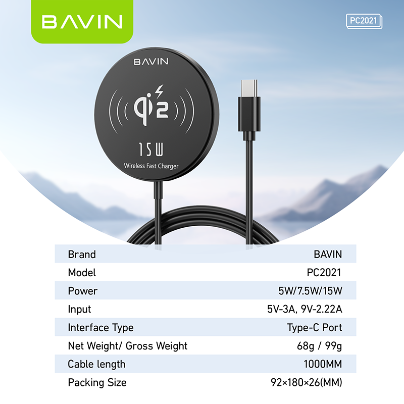BAVIN PC2021 Qi2 15W Magnetic Wireless Suction Fast Charging w/ Free Magnetic Ring for Android ...