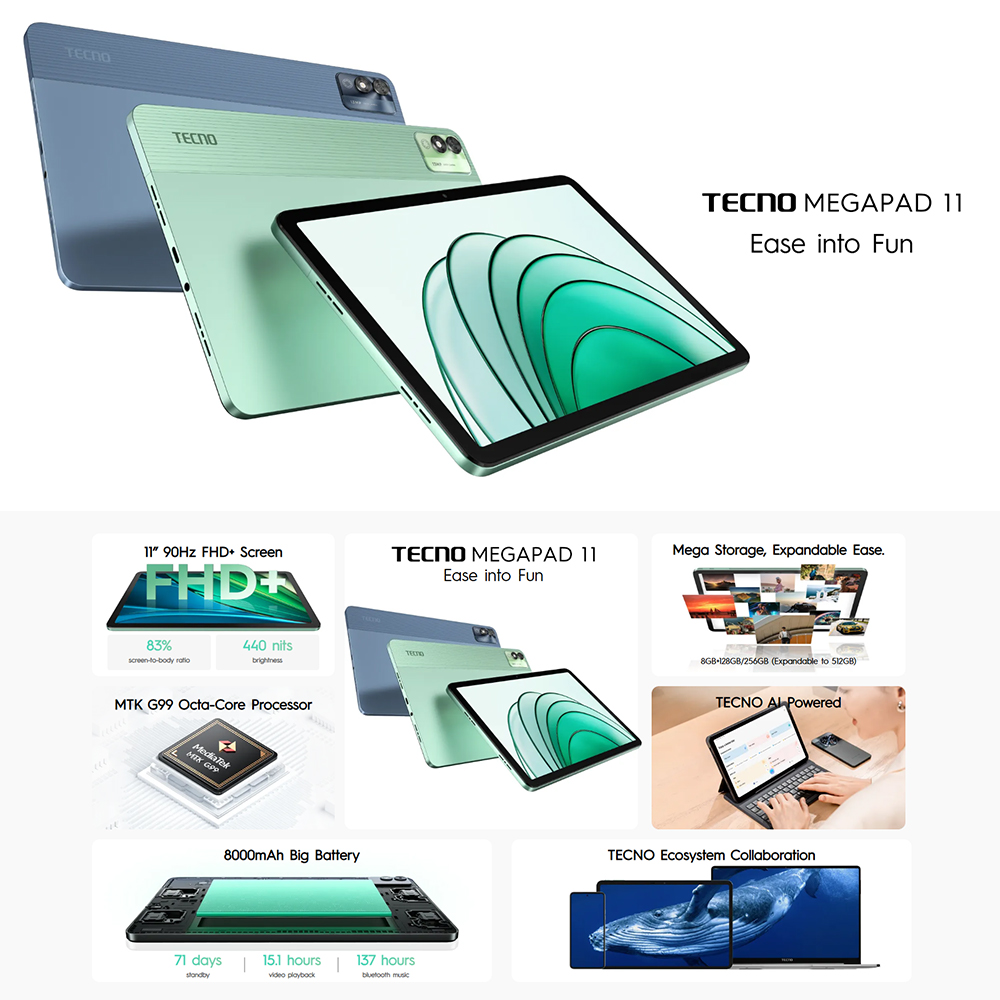 TECNO MEGAPAD 11 Tablet | 8GB+128GB / 8GB+256GB | MediaTek G99 ...