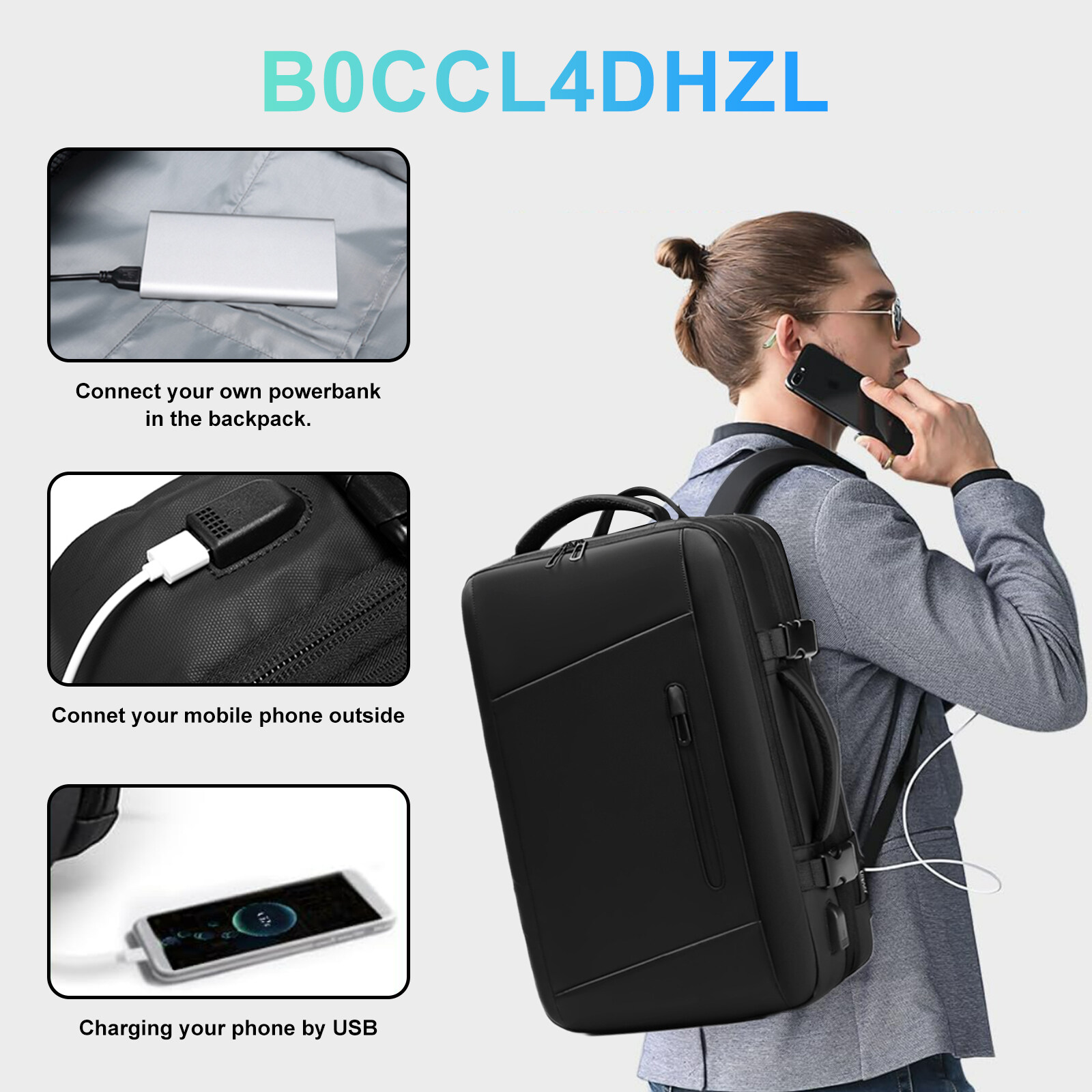 SeaChoice High Quality Black Expandable School Backpack Laptop Bag with ...