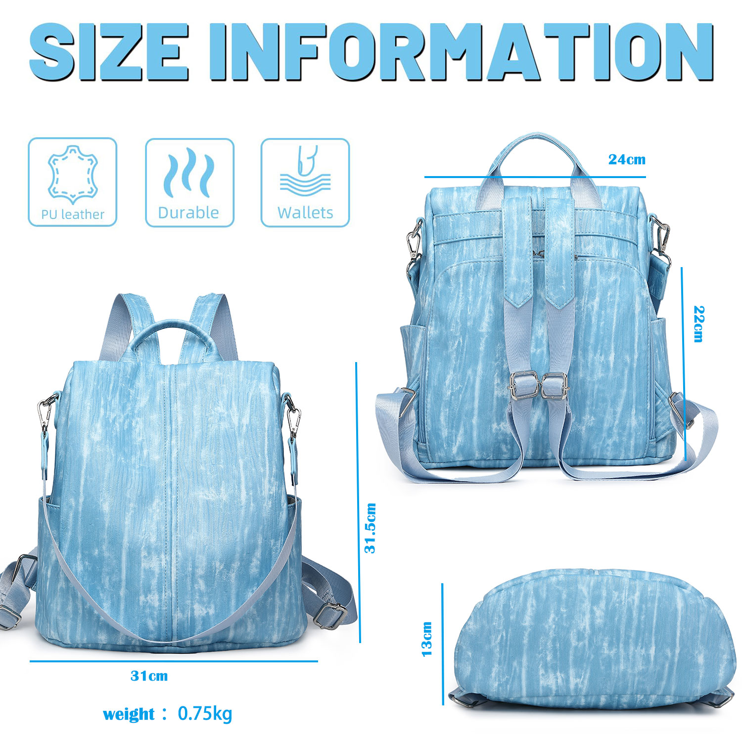 SeaChoice Fashion Backpack Purse PU Anti-theft Rucksack Lightweight ...