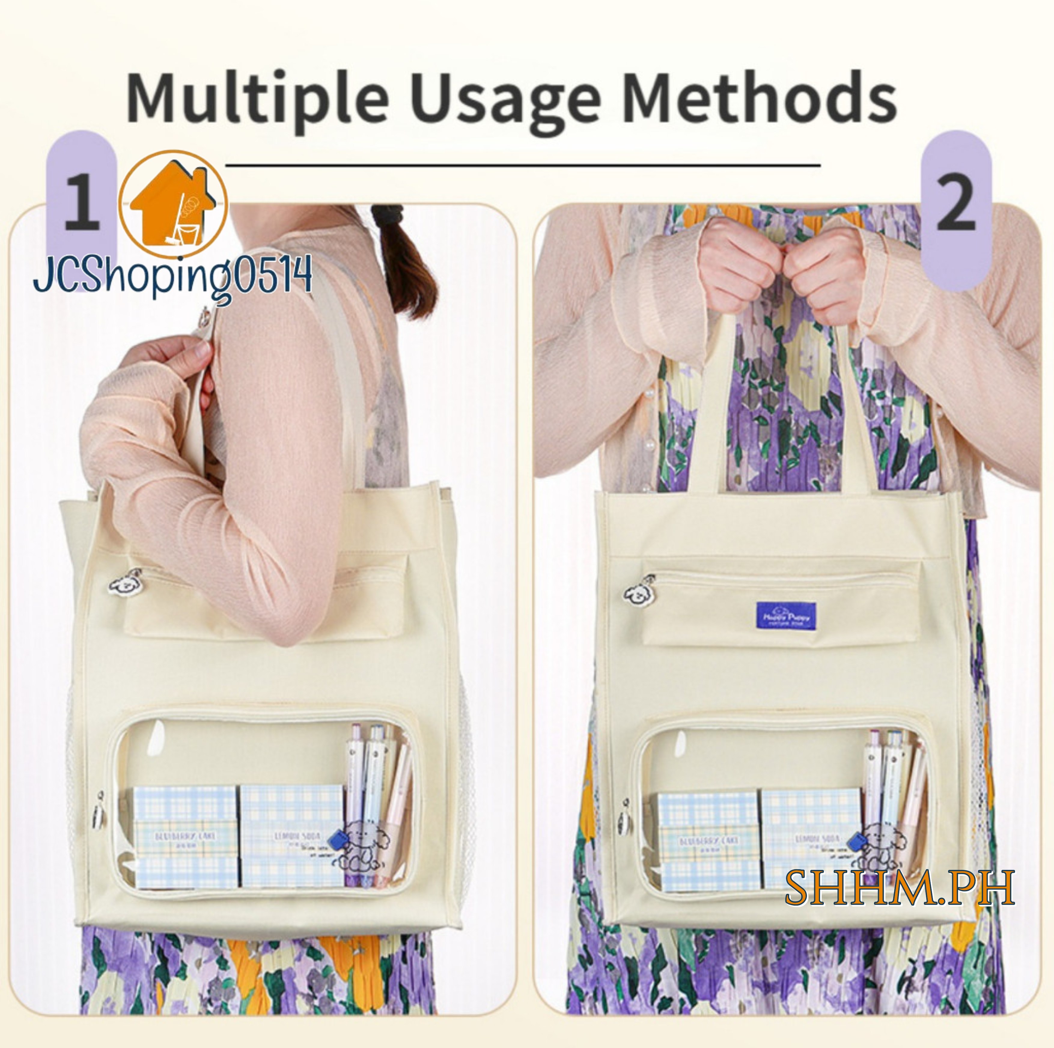 SHHM.PH Student Tote Bag Waterproof Large Capacity Book Bag School ...