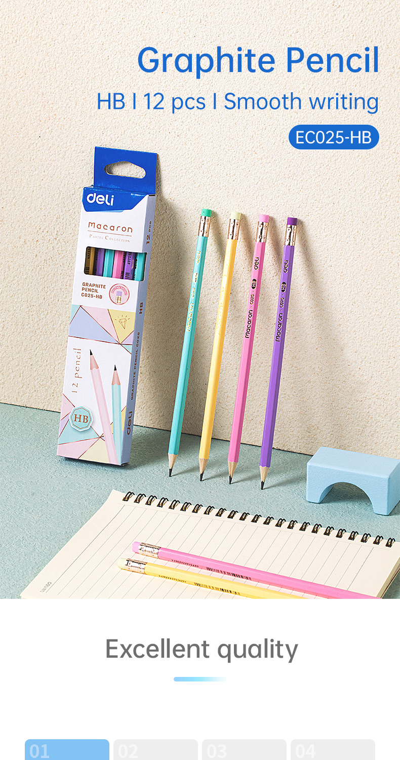 Deli 12Pcs HB Pencil Set Macaron Color Box Graphite Pencil EC025-HB ...