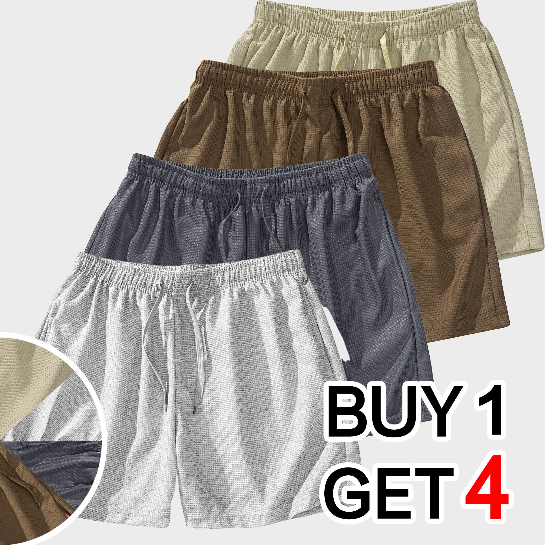 Buy 1 get 4 (total 4) plain waffle shorts for men women unisex ...