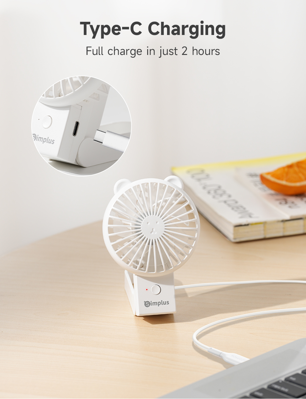 Simplus Handheld Fan Mini Portable Foldable 3 Speed Settings Type-C ...