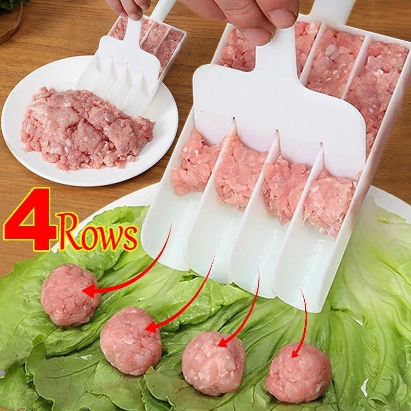 4 Rows Creative Plastic Meatball Maker Set Triple Beaf Fish Ball Rice ...