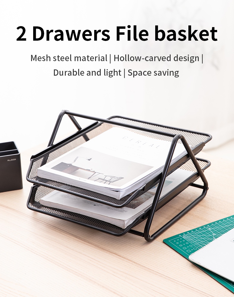 Deli Two Layers File Tray 350×274×185mm Removable Black Durable 2 ...
