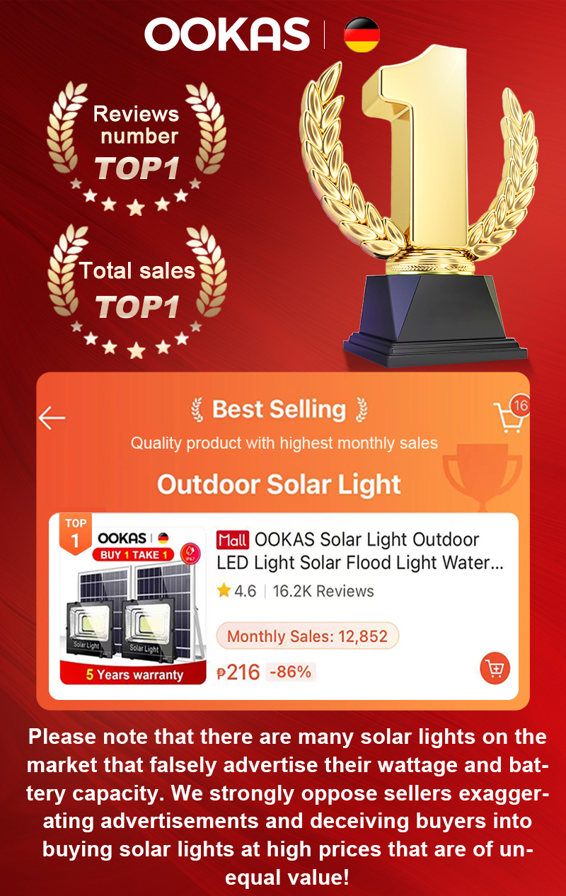 OOKAS Solar Light Outdoor LED Waterproof Street Lamp With Remote ...