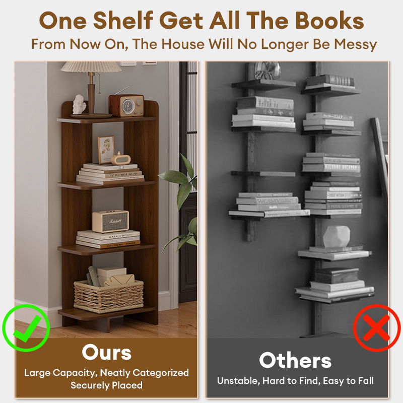 【3 Color】Wooden Book Shelf Corner Book Rack Multi-Layer Corner Storage ...