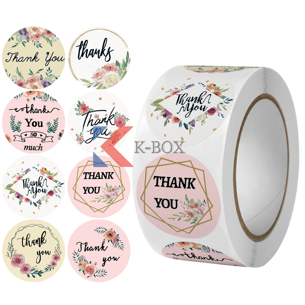 THE NEW 1Roll 500 pcs Thank You Thankyou Flower Round Seal Sticker Tags ...