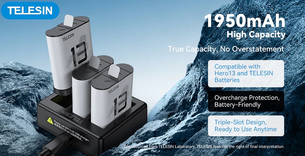 TELESIN Charging Dock GoPro Hero 13 - 3-Slot Battery Desktop Stand ...