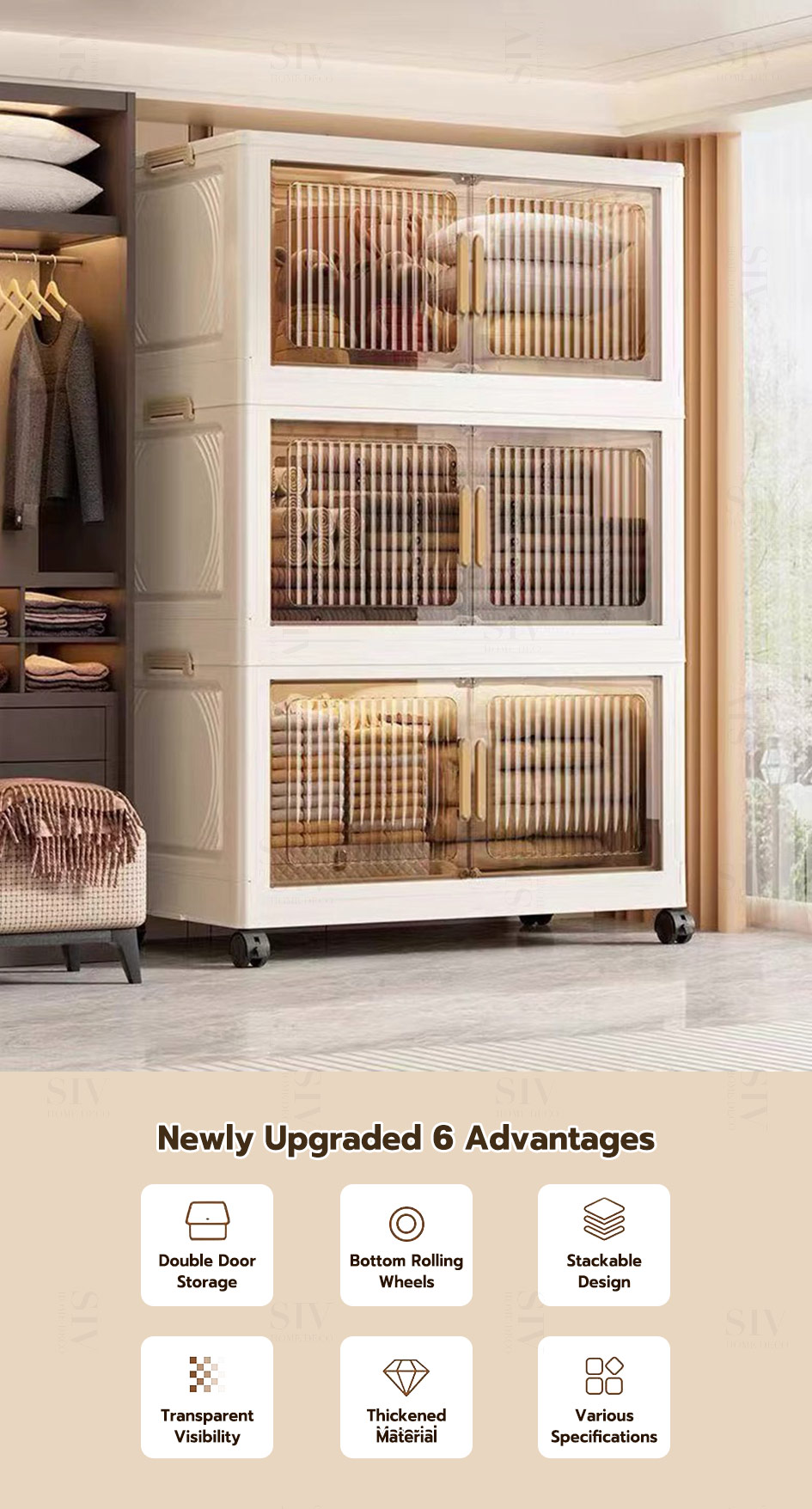 SIV 38-80cm Plastic Folding Storage Cabinet Organizer Foldable Storage ...
