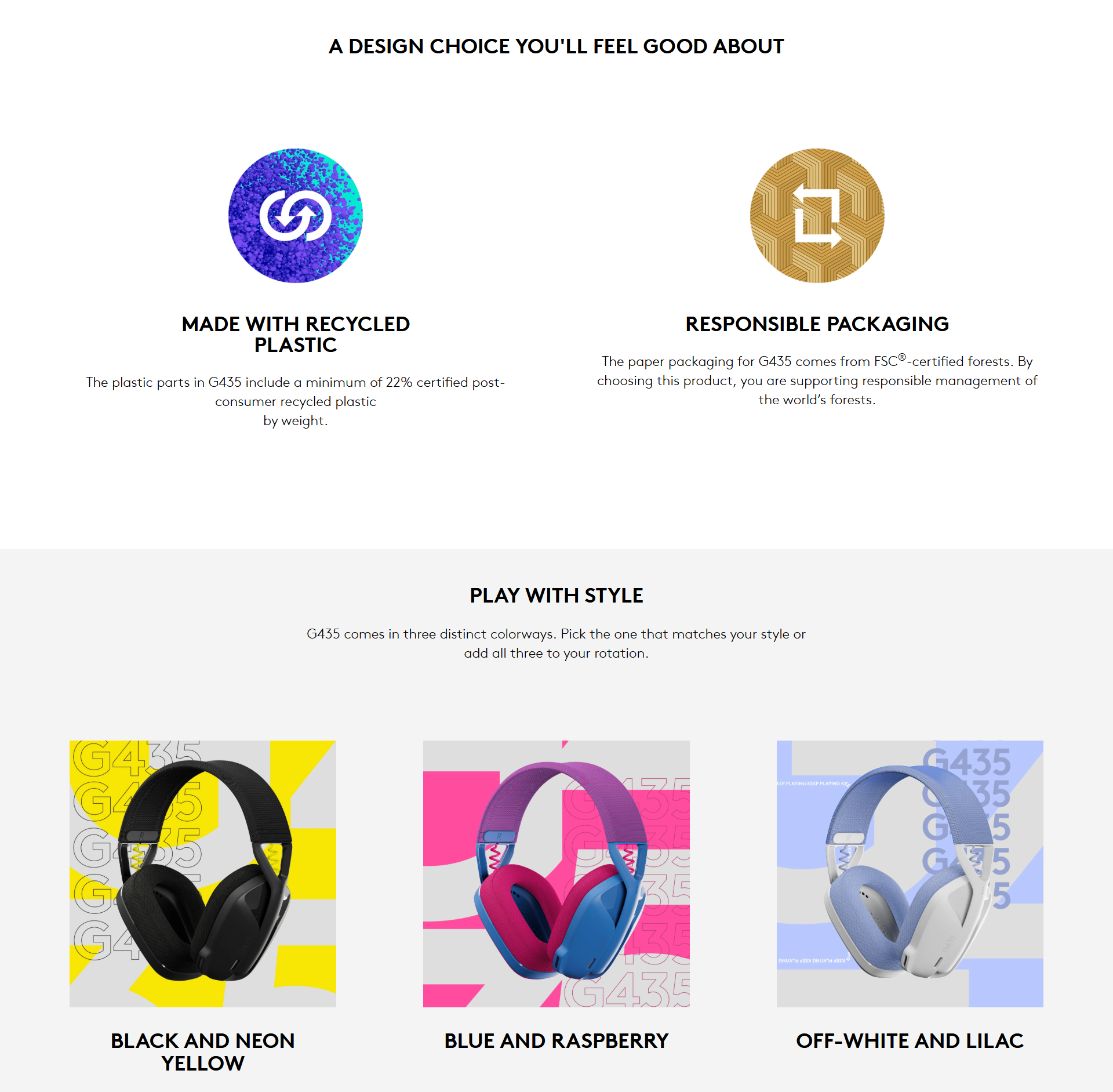 Logitech Gaming Headset G435 LIGHTSPEED Ultra-Light Bluetooth USB 2.0 ...