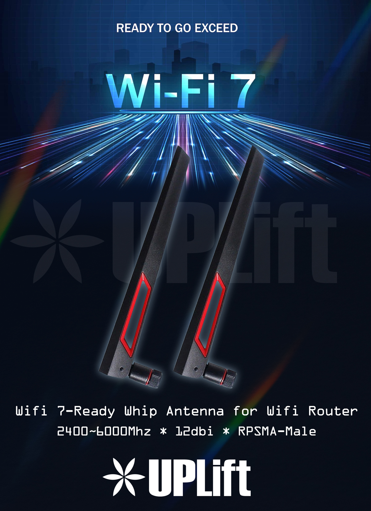 UPLIft Portable Wifi-7 Compatible Whip Rubber Antenna for Router Access ...