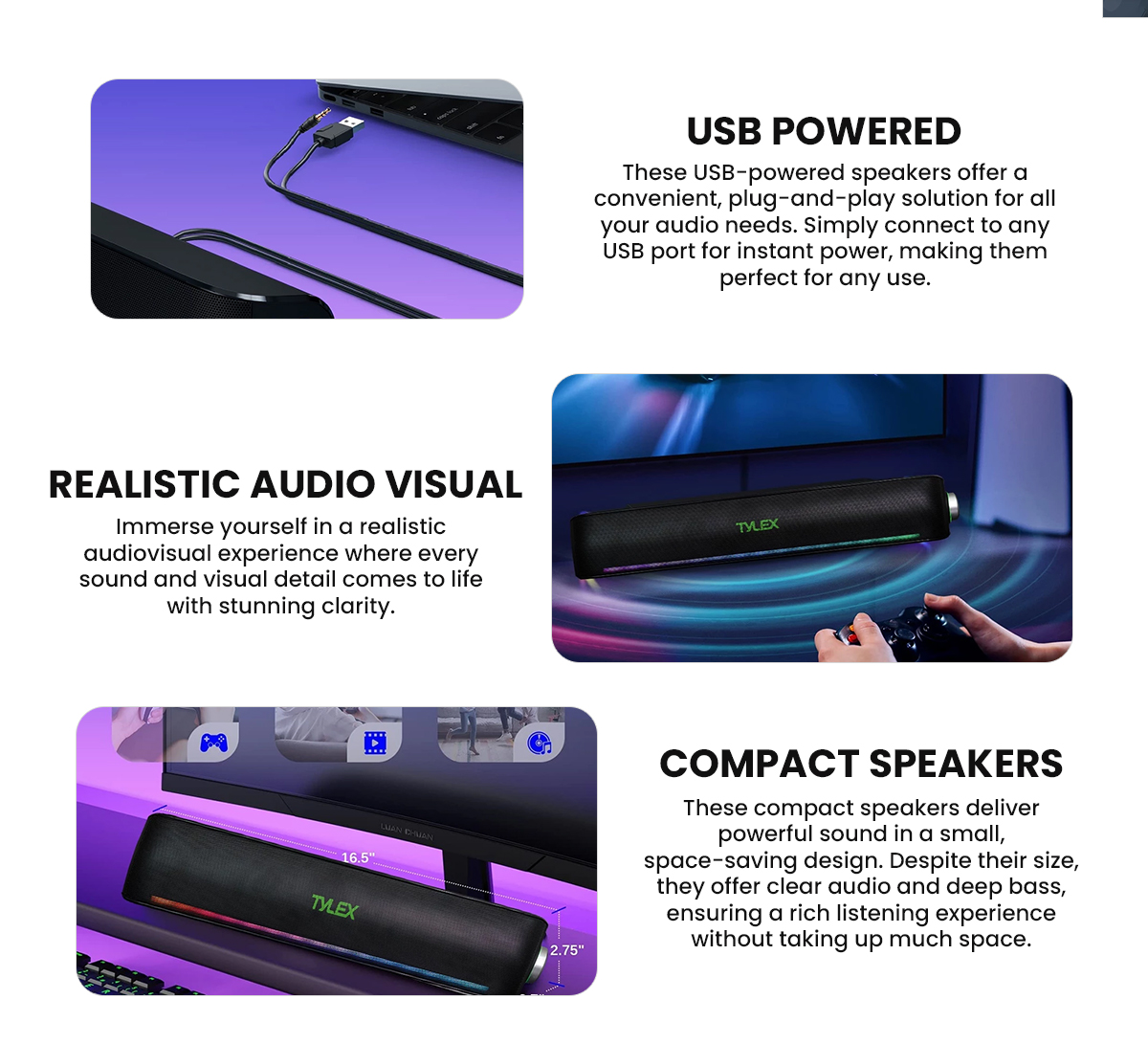 Tylex XSP05 Computer Soundbar With 5.3 Bluetooth Speaker Plug And Play ...