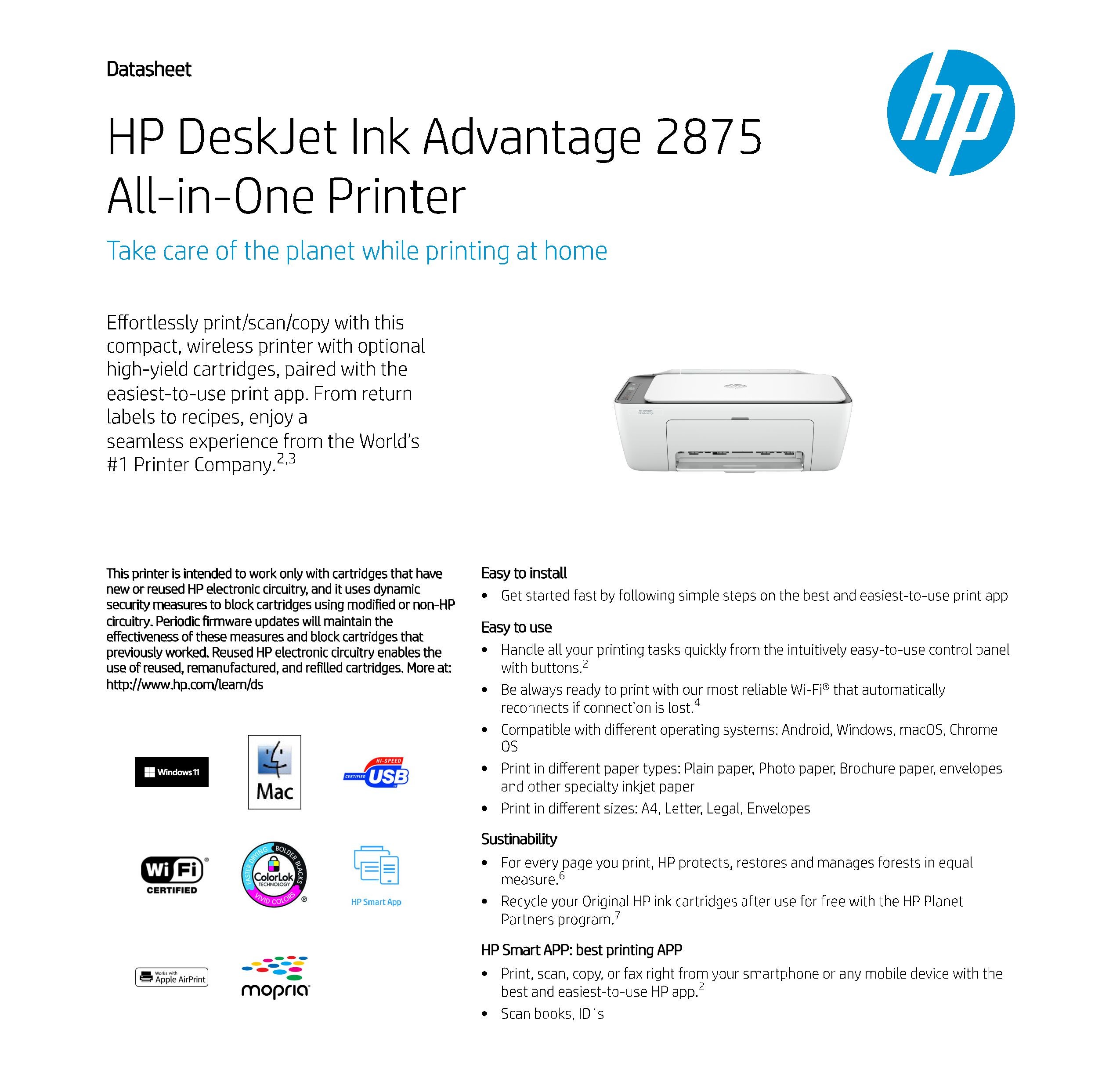 HP DeskJet Ink Advantage 2875 All-in-One Printer | Shopee Philippines