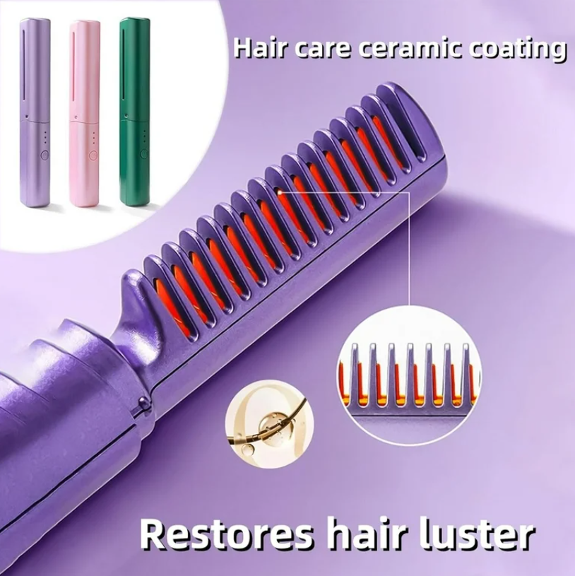 Straight Hair Comb Wireless 2 in 1 Hair Straightener and Curler USB ...