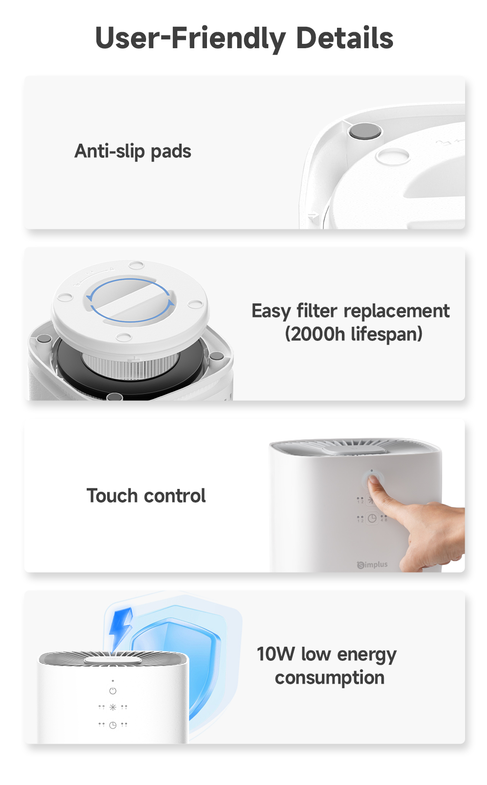 Simplus Air Purifier Mini Compact Desktop Bedroom Use HEPA H11 Filter ...