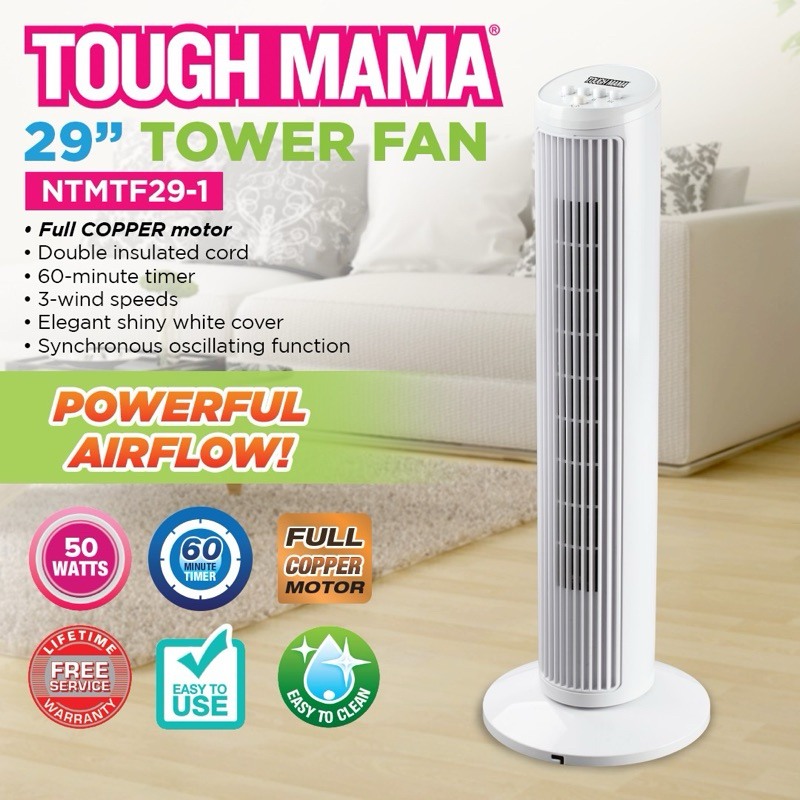 Tough Mama NTMTF29-1 Tower Fan 29” Tall with Timer Oscillating White ...