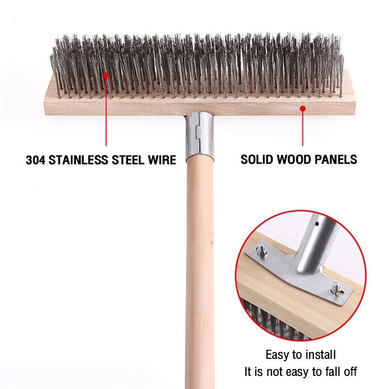 floor scrub wire brush with wood long handle for cleaning bathroom ...