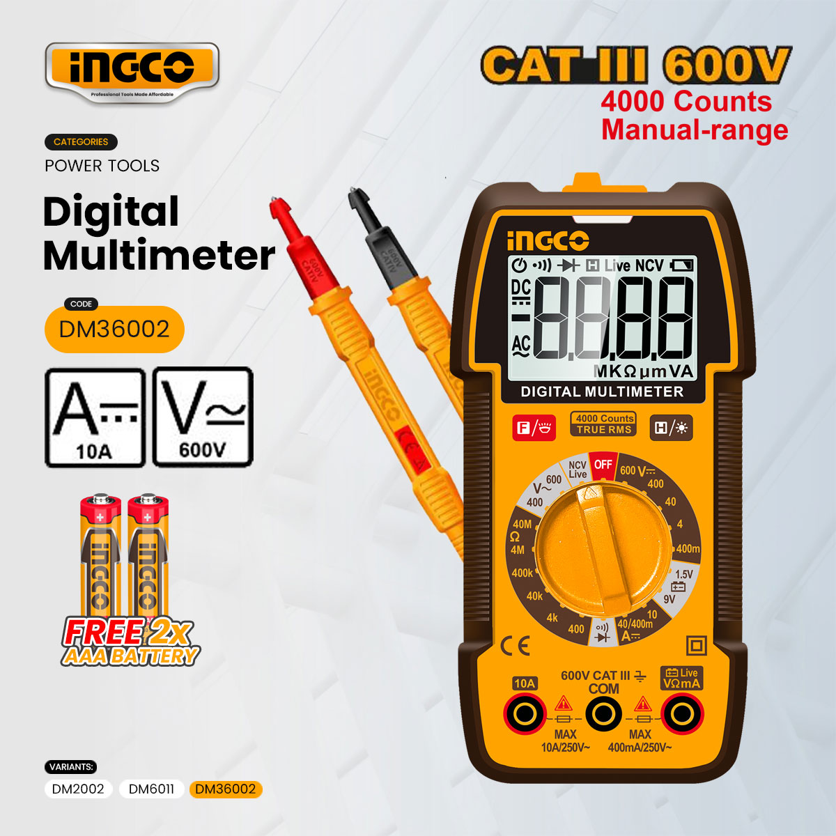 Ingco 2000/4000 Counts Digital Multimeter Electrical Tester Voltmeter ...