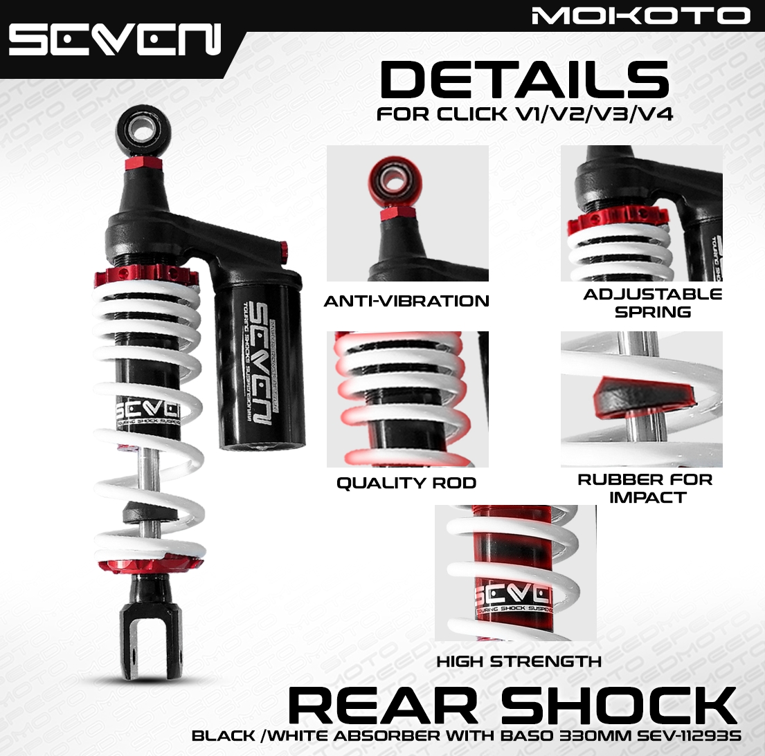MOKOTO SEVEN SERIES REAR SHOCK ABSORBER FOR HONDA CLICK 330MM HIGH ...
