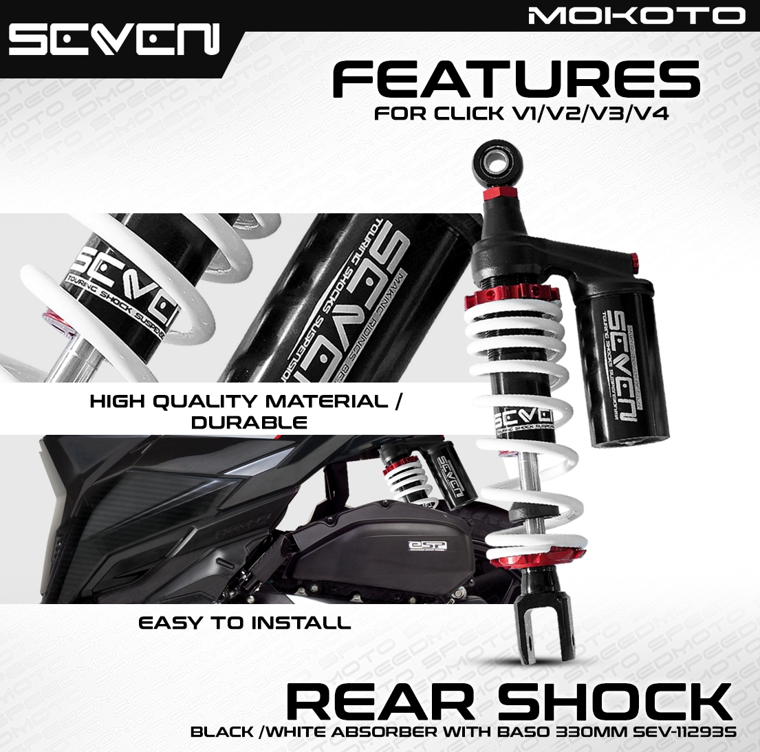 MOKOTO SEVEN SERIES REAR SHOCK ABSORBER FOR HONDA CLICK 330MM HIGH ...