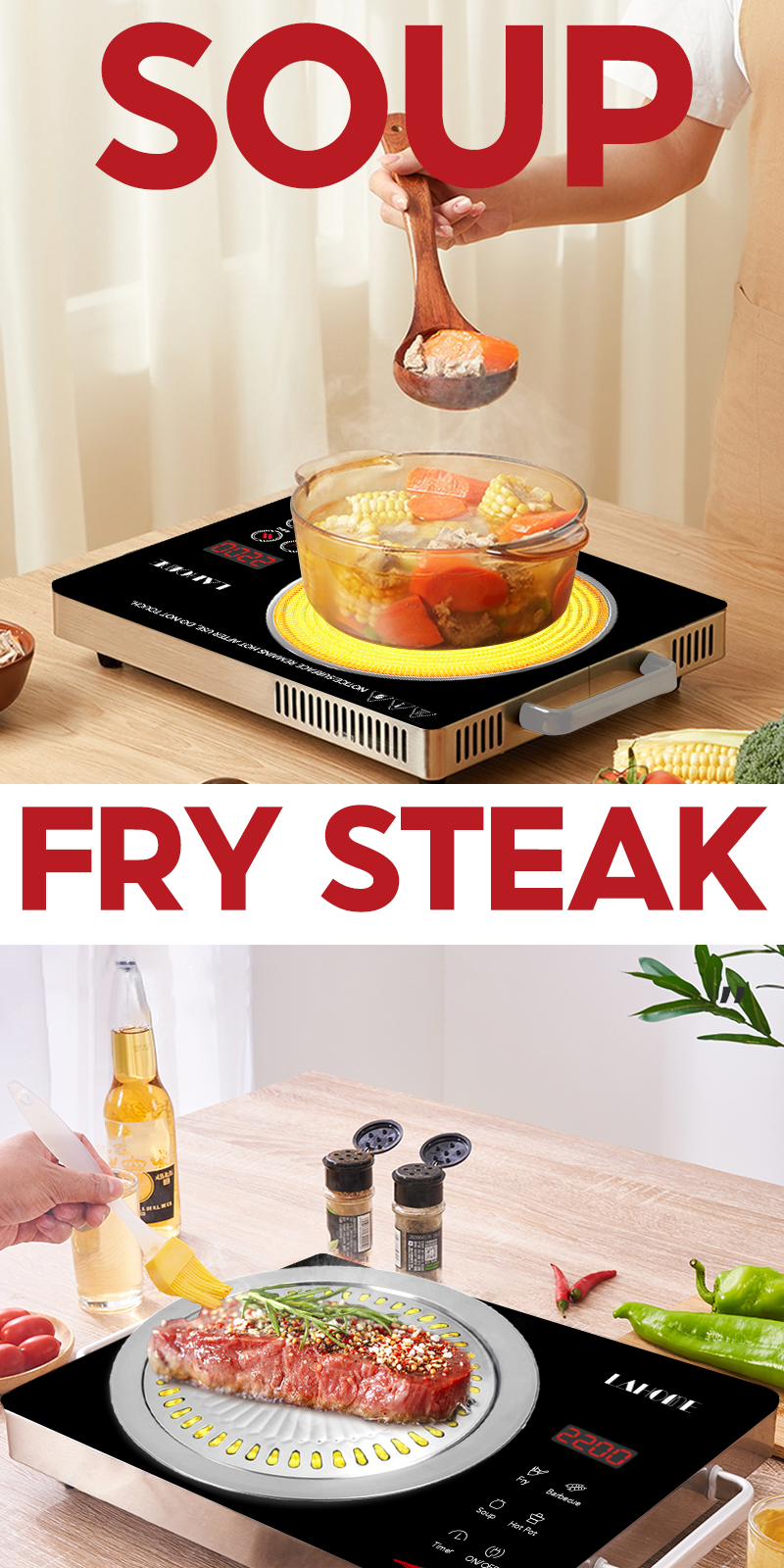Lahome D480 Electric Ceramic Infrared Stove Timer Fast Heater Induction ...