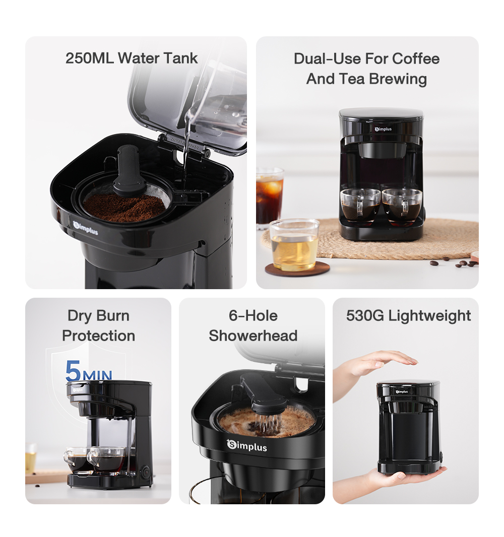 Simplus Coffee Maker Drip Filter Coffee Machine Dual Cups Compact Body ...