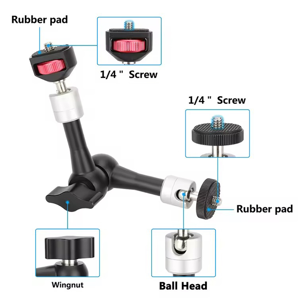 Pxel Articulating Magic Arm Dual 360° Ball Head + 1/4" Thread Screw ...