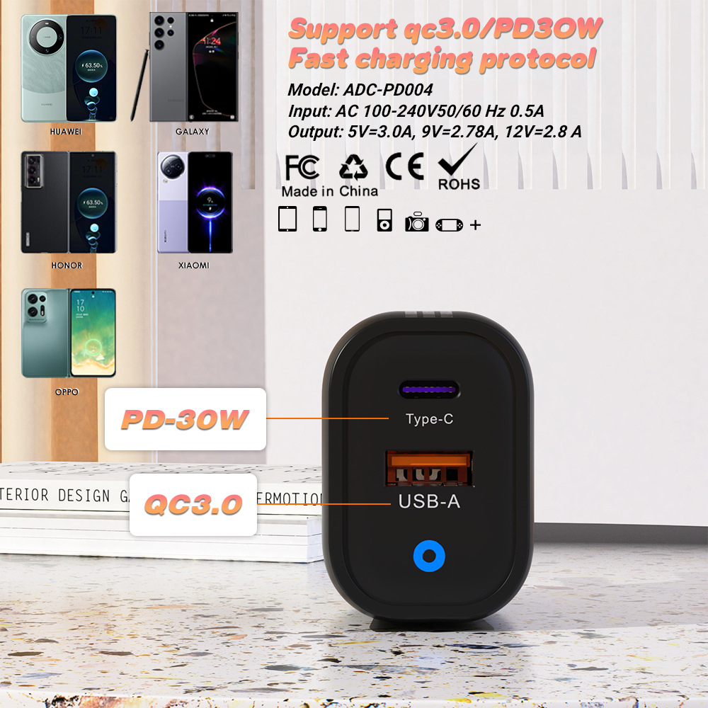 PD 120W Fast Charger Head Type C USB A Charge PD + QC 3.0 Dual Port ...