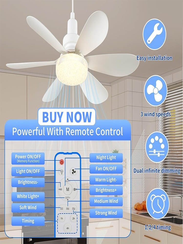 Fandis fan light 2-in-1 fan light Tricolor LED light With remote ...