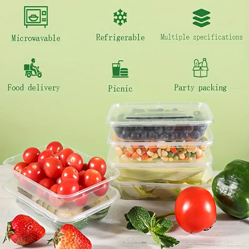 50PCS Rectangle/Round Disposable Microwavable Food Container Plastic ...