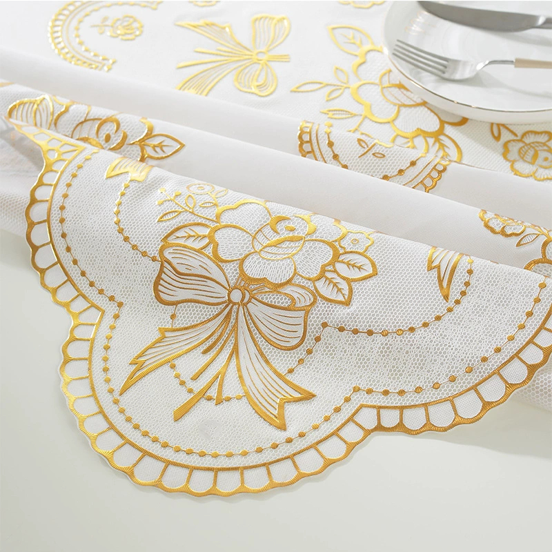 2/4/6/8Seat Exquisite Gold Tablecloth Mantel Waterproof Oil-Proof Spill ...