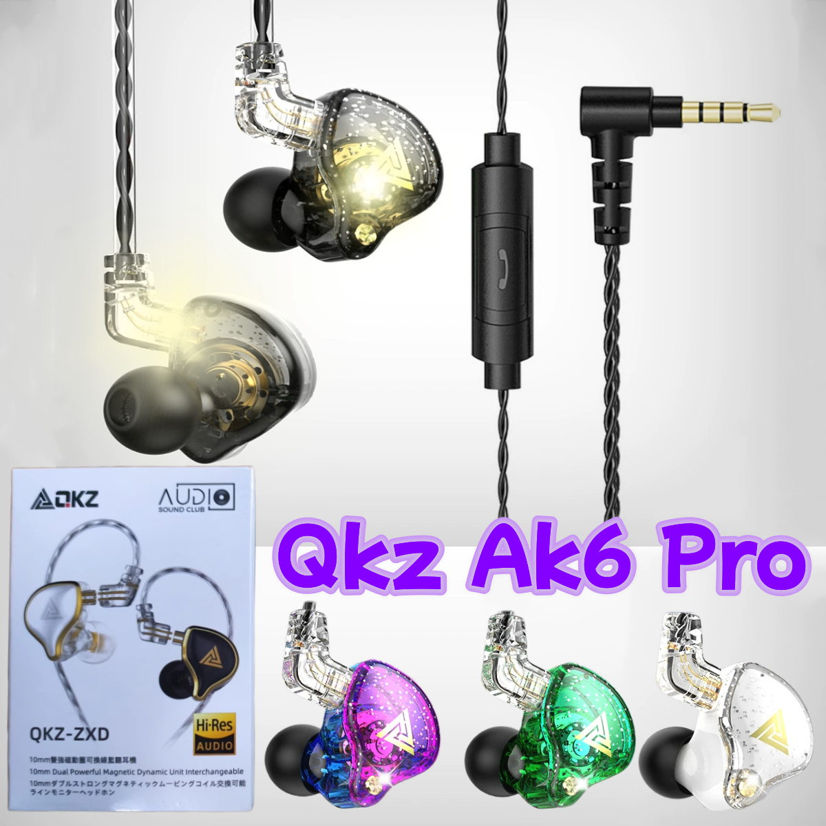 Qkz Ak6 Pro Earphone with Mic Hi-Fi Earbuds In-Ear Dynamic Wired Gaming ...